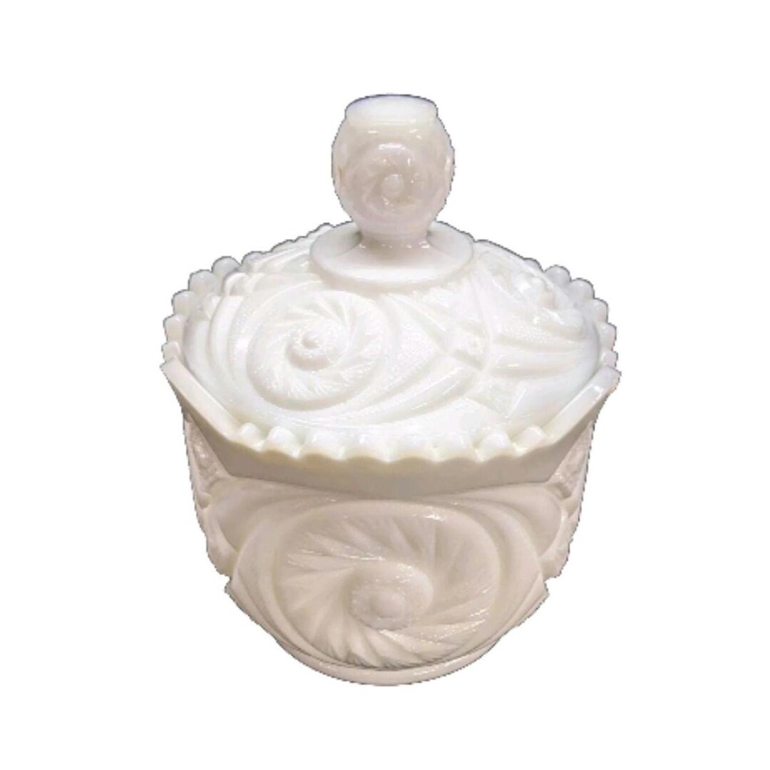 Vintage Mckee Milk Glass Aztec Geometric Pattern Lidded Candy Jar ...