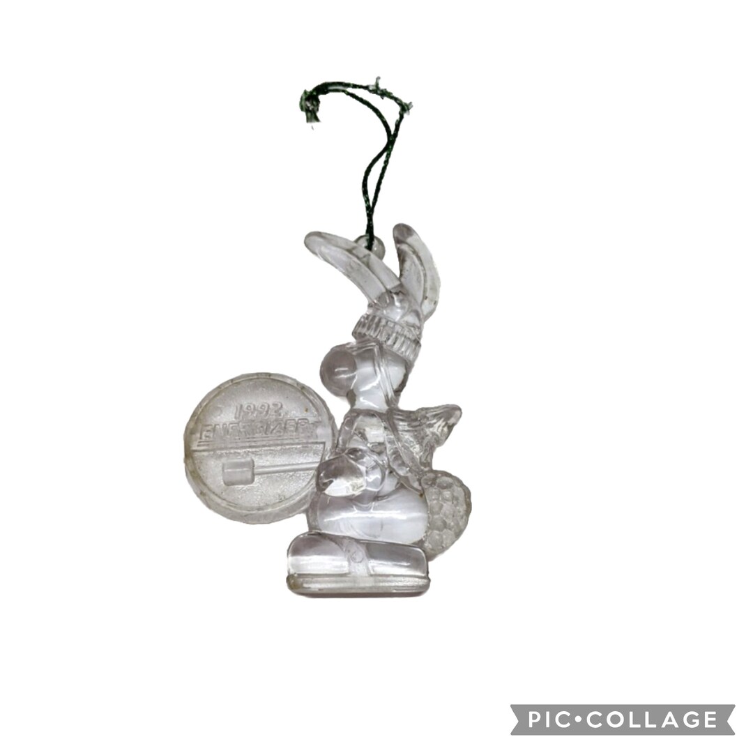 Vintage 1992 Energizer Battery Bunny Mascot Christmas Ornament Clear ...