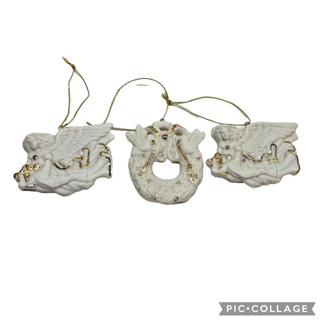 Vintage 1980s Avon Angels & Wreath Christmas Ornaments Set 3 Beige ...