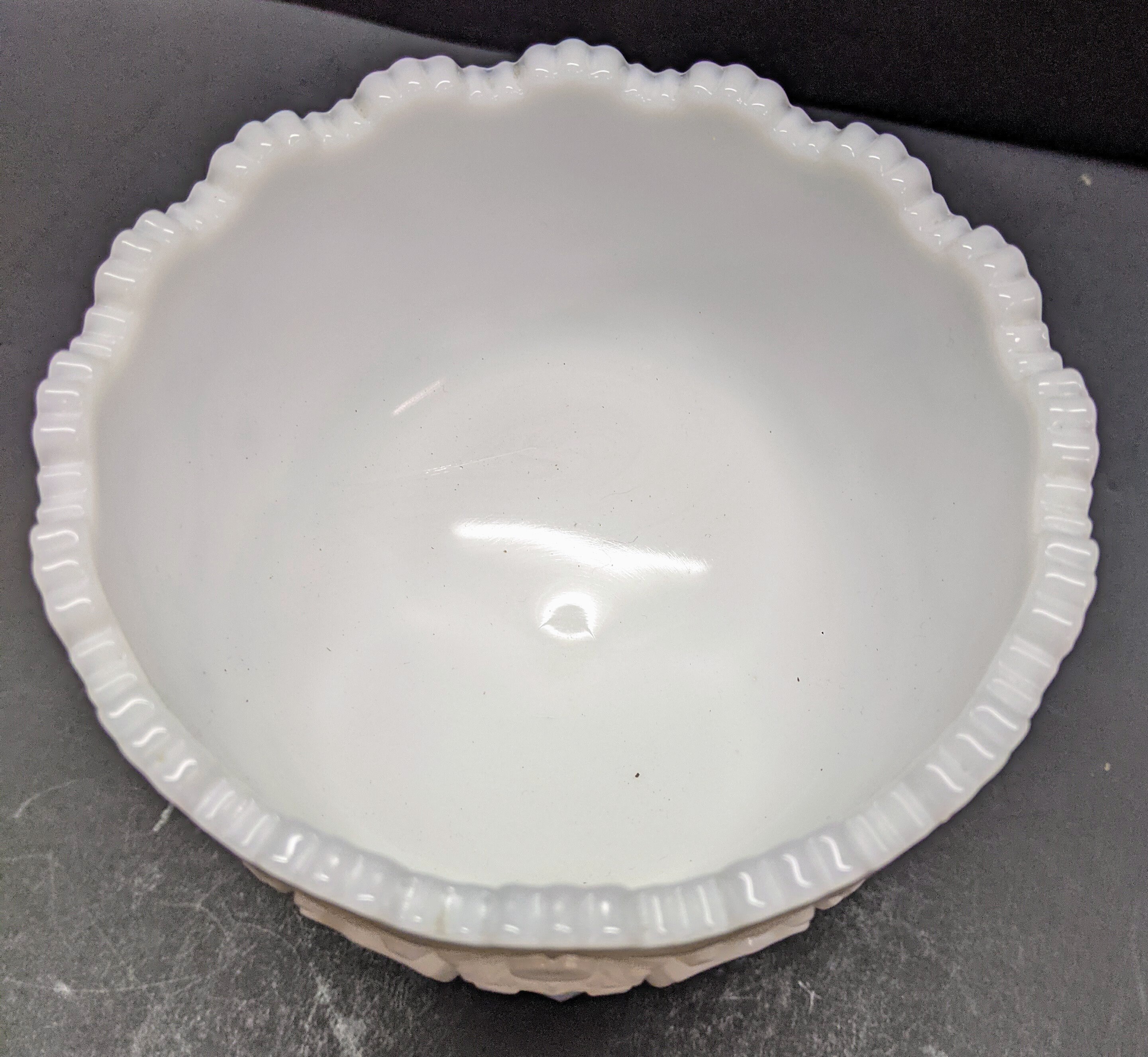 Vintage Mckee Milk Glass Compote: Button & Stars Pattern, Ruffle Edge ...