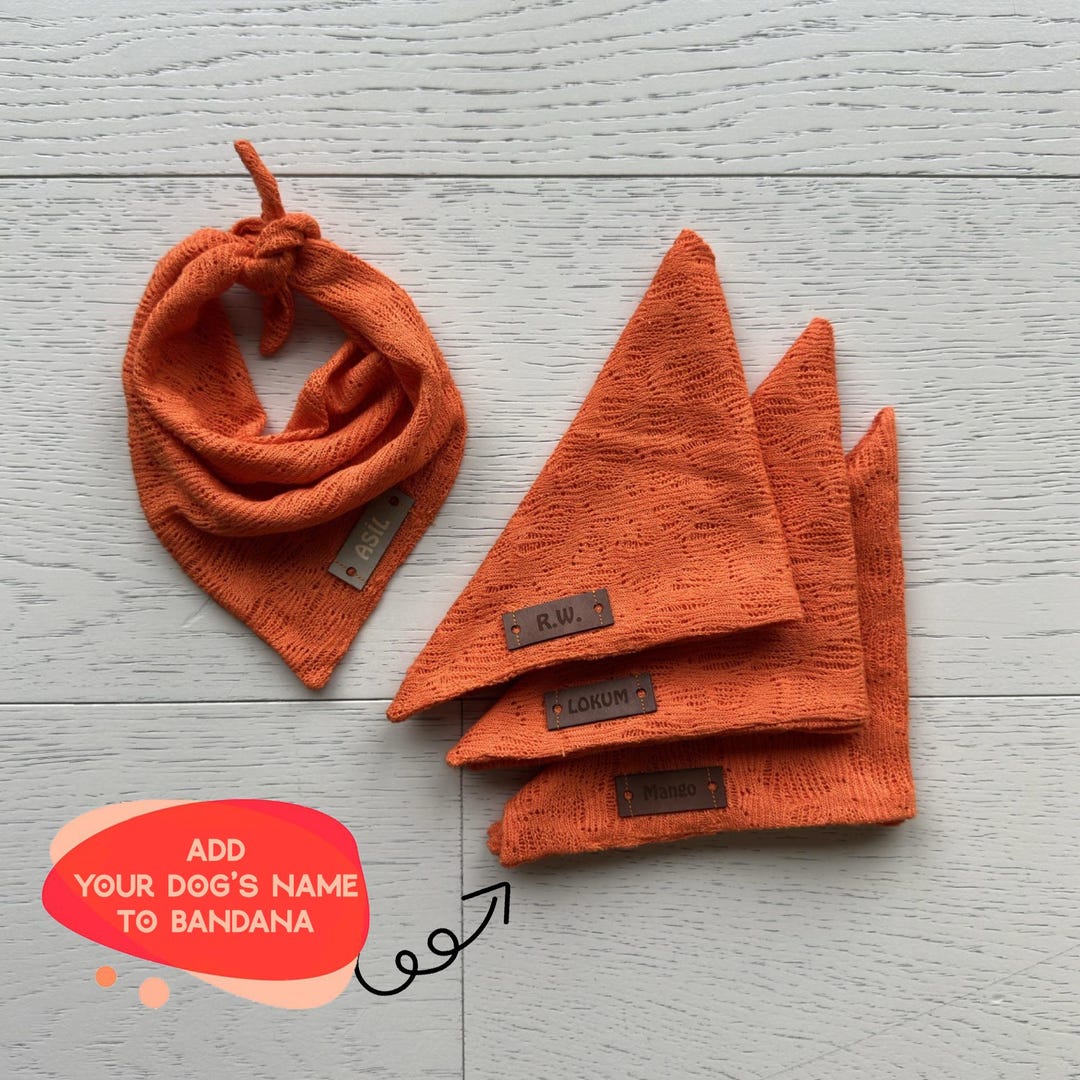 Custom Orange Dog Bandana With Personalized Name Tag, Breathable Cotton ...