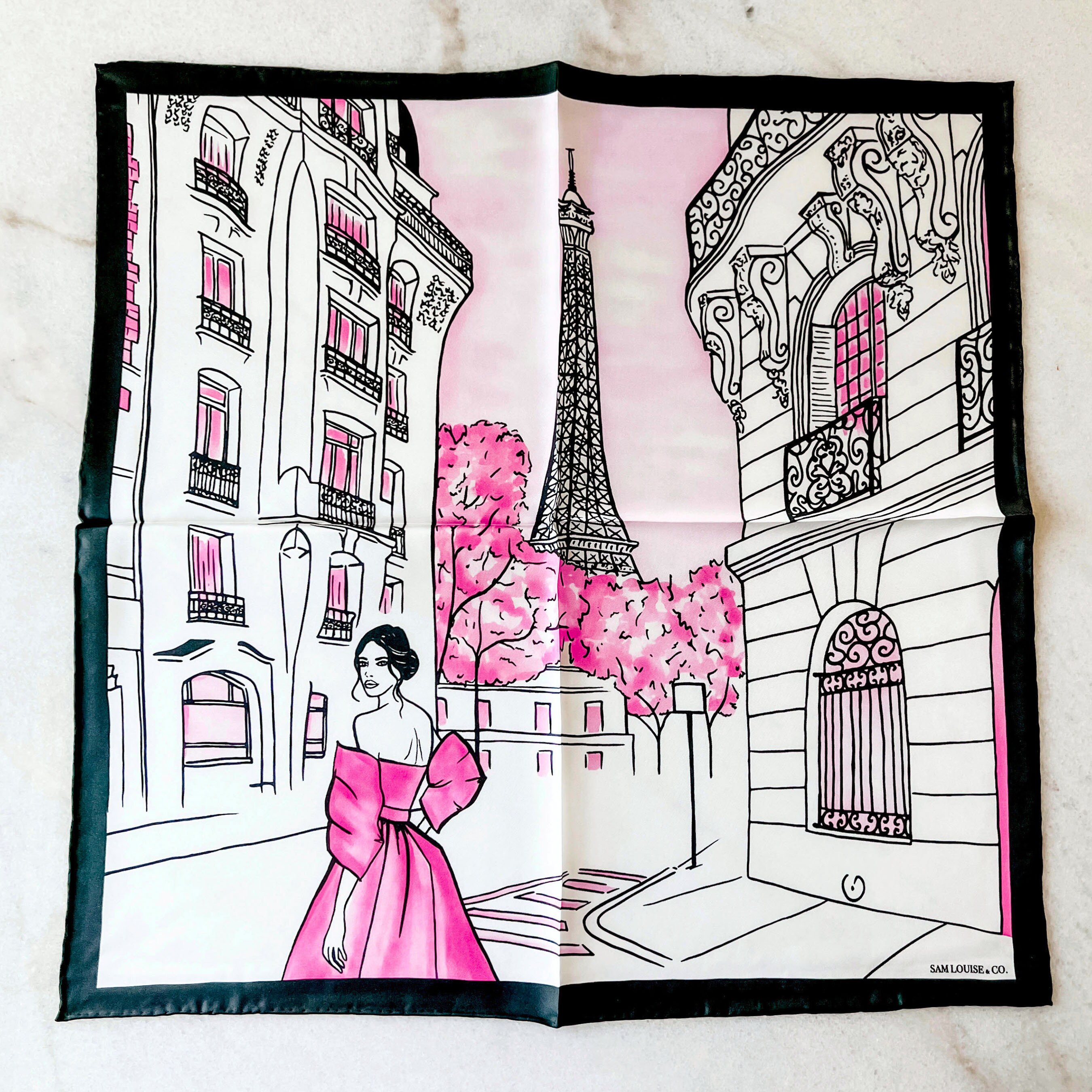 Pink Mulberry Silk Scarf, Paris Fashion Illustration Silk Bandana ...