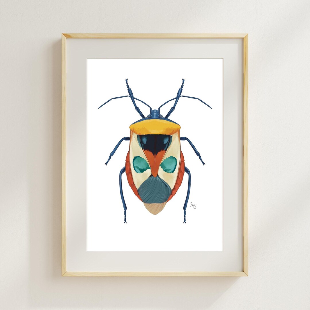 Man-faced Stink Bug Art Print | Surreal Insect Illustration | Whimsical ...