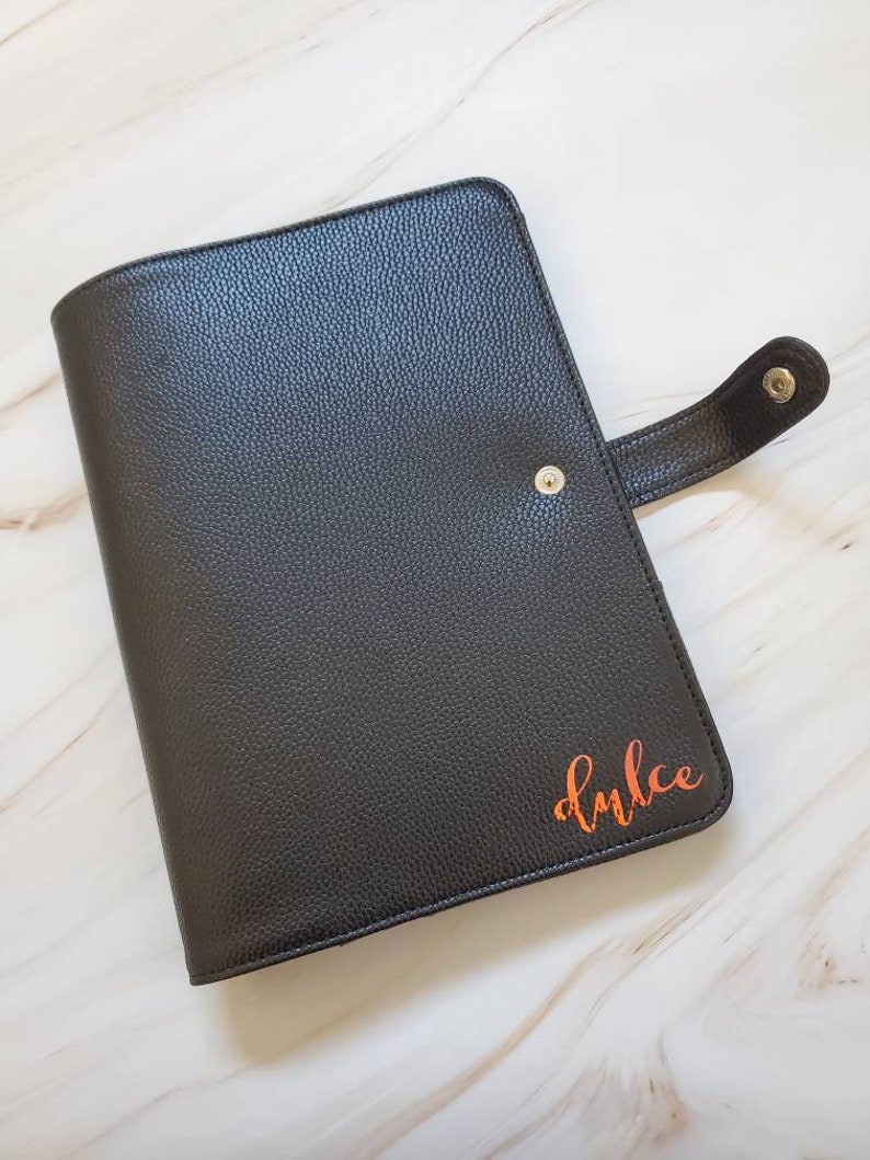 Black Vegan Leather A5 Rings Planner Cover Monogram Custom - Etsy