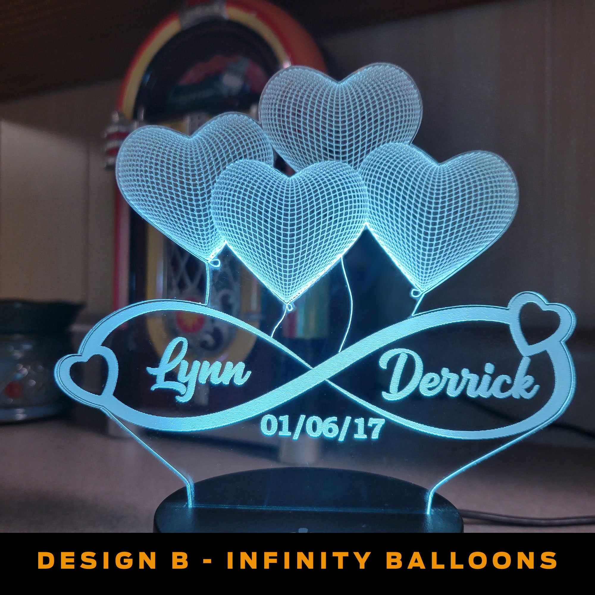 Personalized 3D Illusion Floating Heart LED Lamp 16 Colors and 4 Modes ...