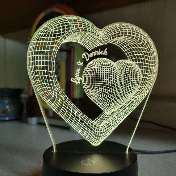 Personalized 3D Illusion Floating Heart LED Lamp 16 Colors | Etsy