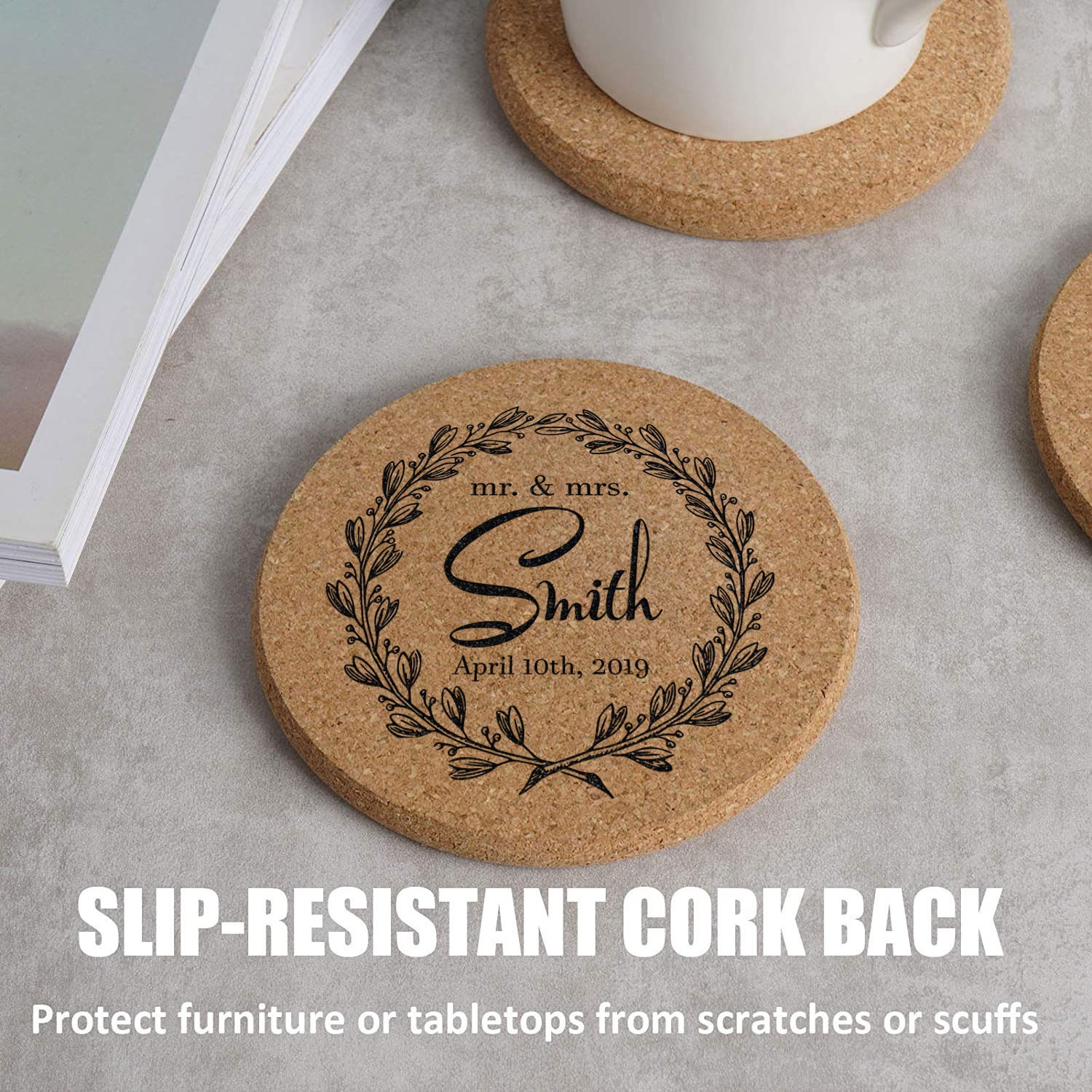 Personalized Laser Engraved Cork Coasters With Holder – Set of 4, 6 or ...