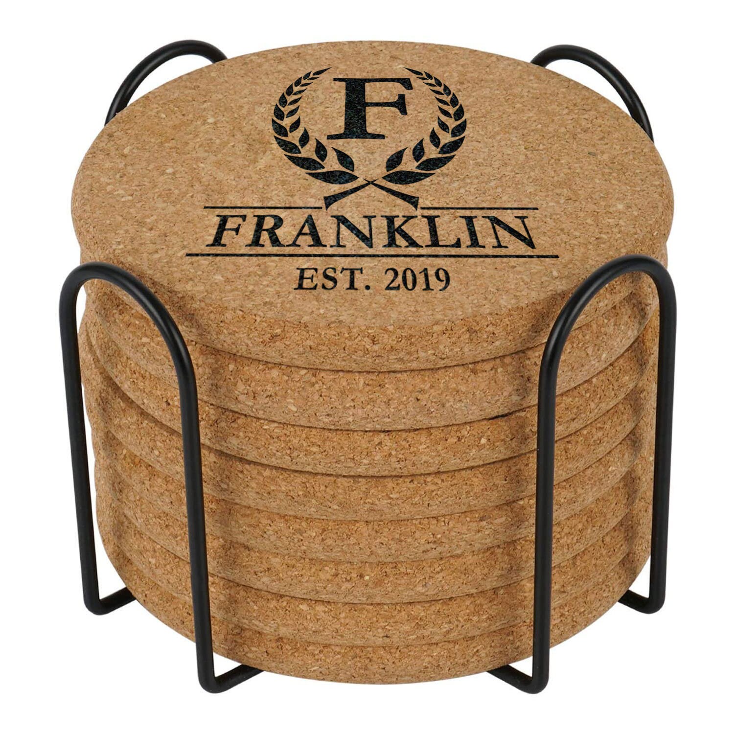 Personalized Laser Engraved Cork Coasters With Holder – Set of 4, 6 or ...