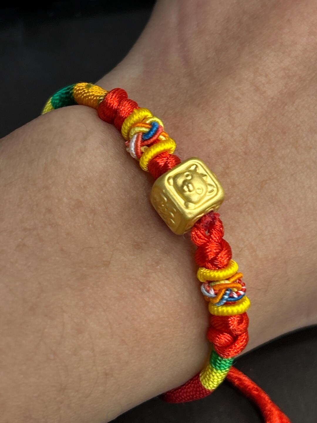 24k Yellow Gold Lucky Zodiac Piyao Pixiu Beaded Adjustable Chinese Red ...