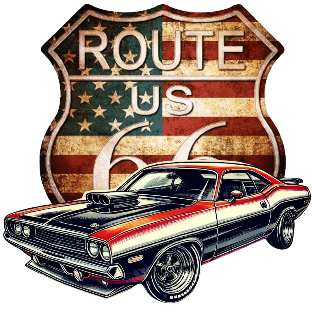 Route 66 American Muscle Car T-shirt Design Vintage Automotive Art - Etsy