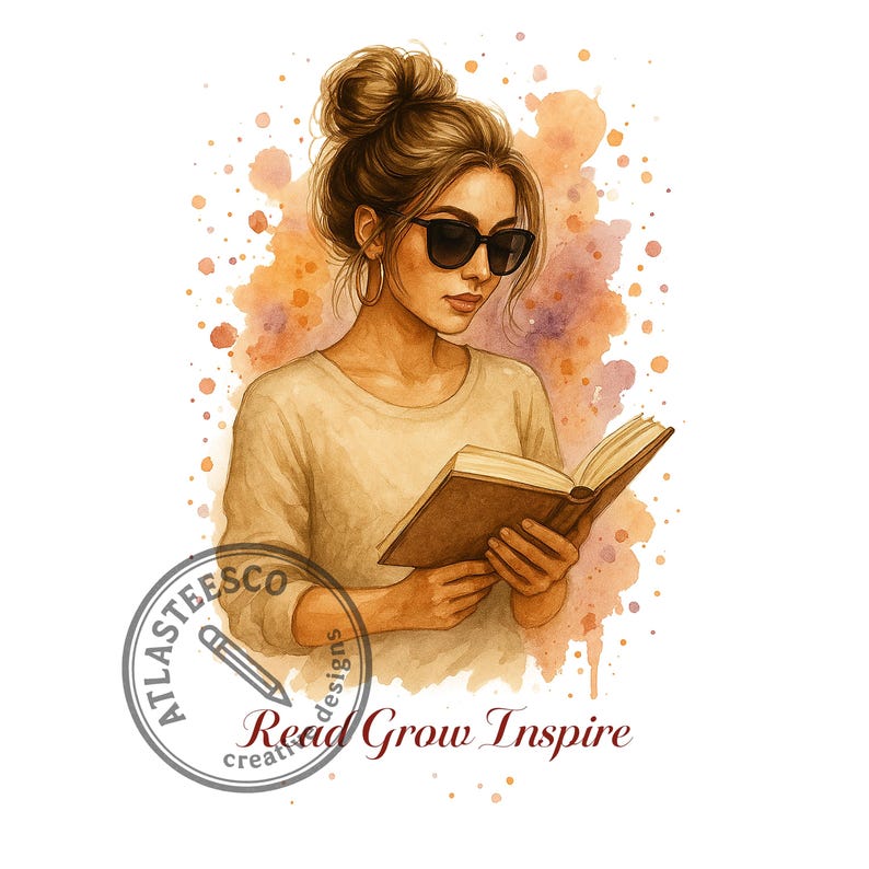 Reading Woman Wall Art Watercolor Inspirational Print Read Grow Inspire ...