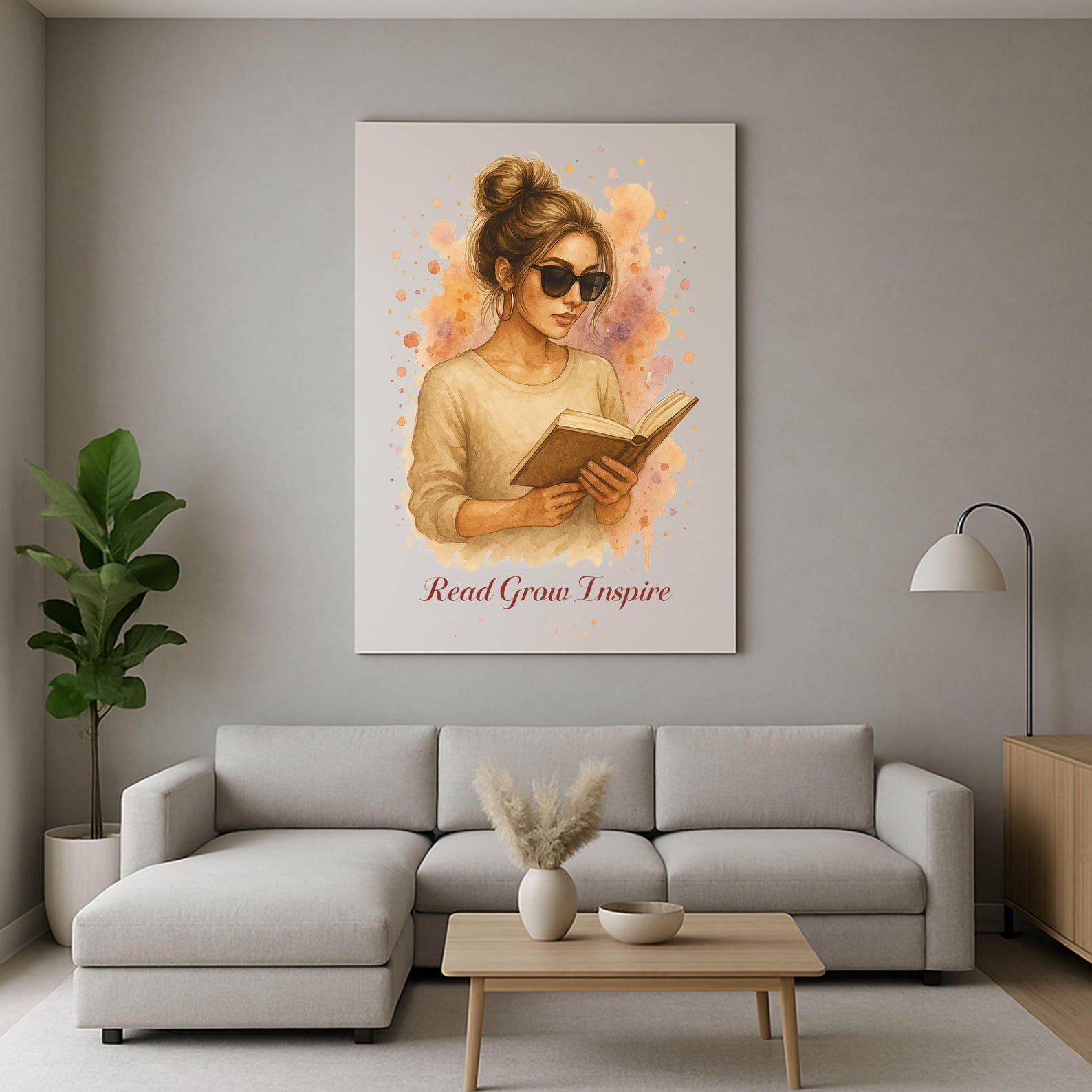 Reading Woman Wall Art Watercolor Inspirational Print Read Grow Inspire ...