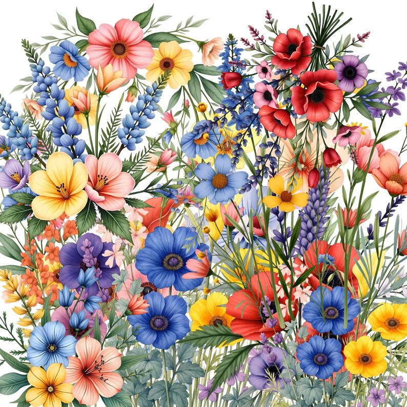 14 Watercolor Wildflower Clipart PNG Bundle Transparent Background ...