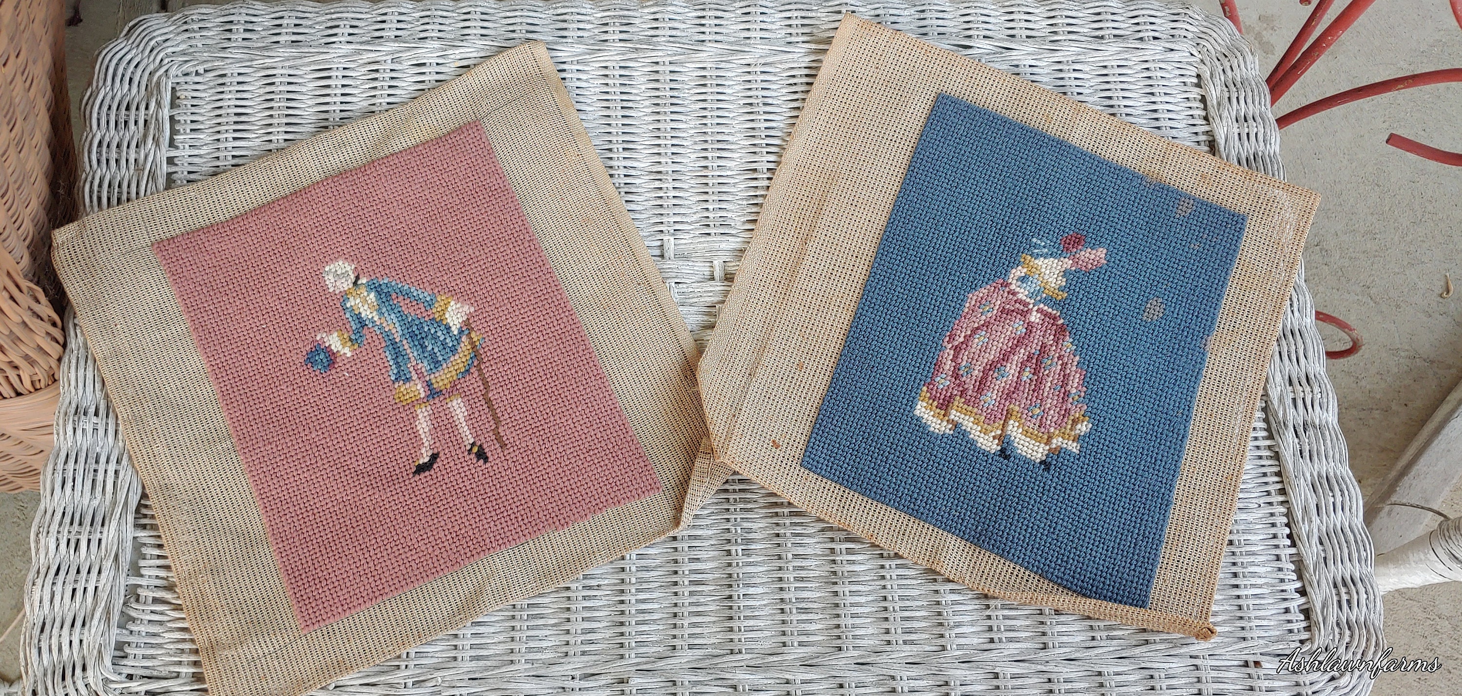 Vintage Needlepoint Panels, Victorian, Man and Women - Etsy