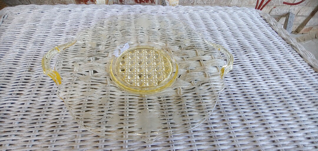 Lancaster Glass Company, Cane Landrum With Etching, Topaz Yellow, 2 ...