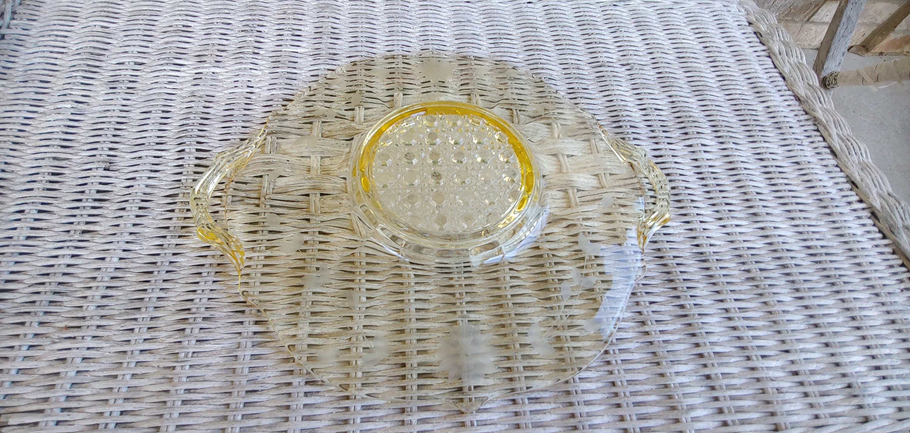 Lancaster Glass Company, Cane Landrum With Etching, Topaz Yellow, 2 ...