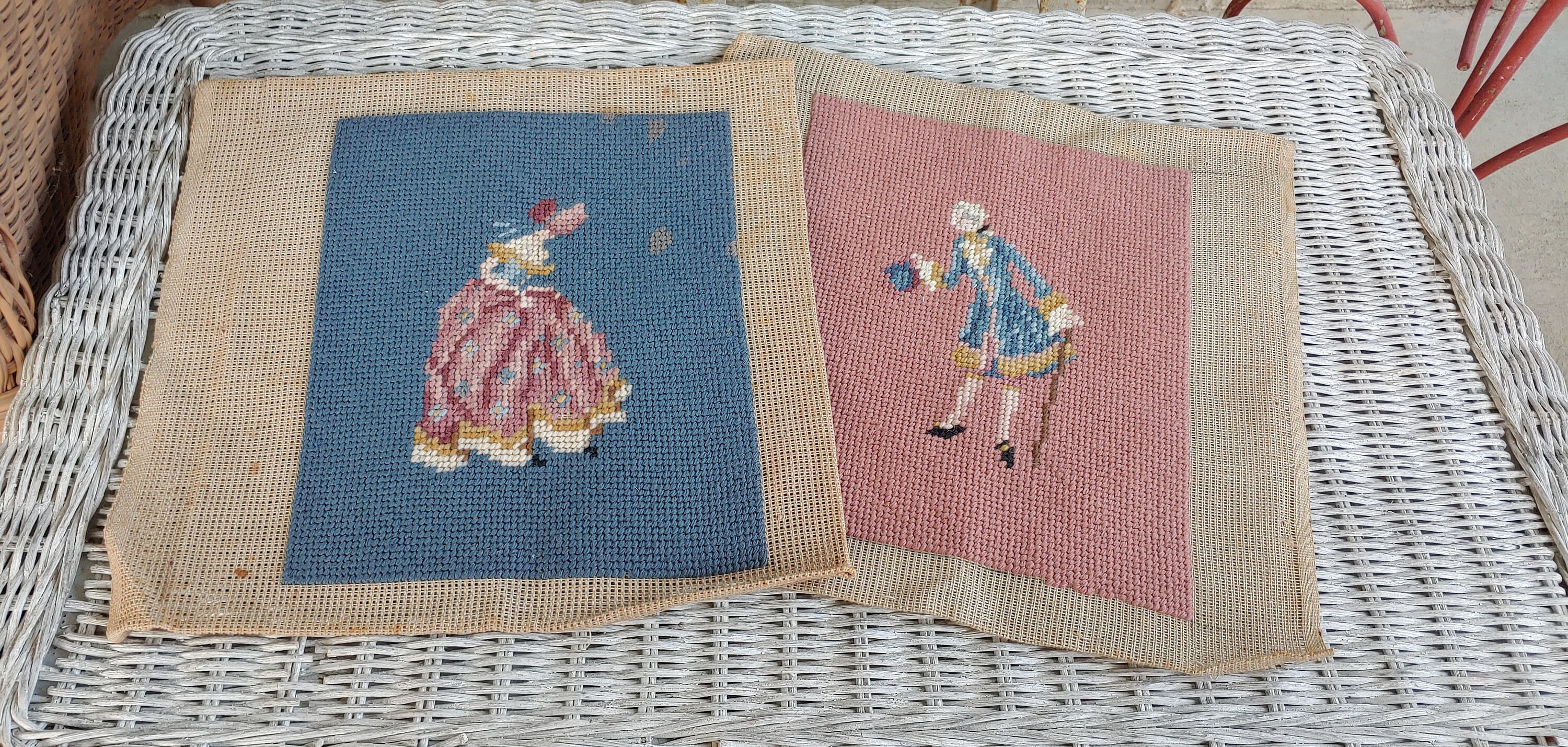 Vintage Needlepoint Panels, Victorian, Man and Women - Etsy