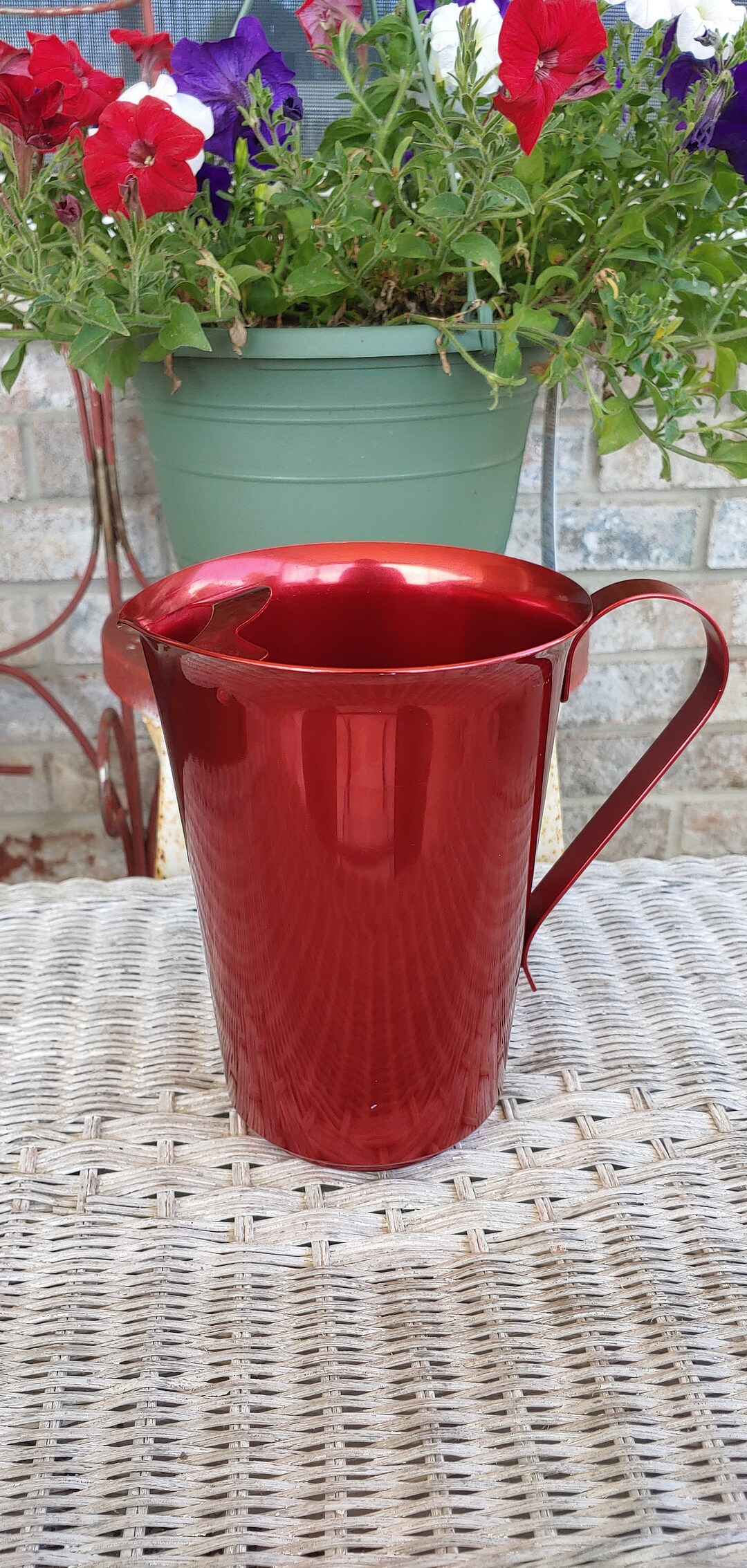 Vintage Aluminum Red Color Craft Pitcher - Etsy