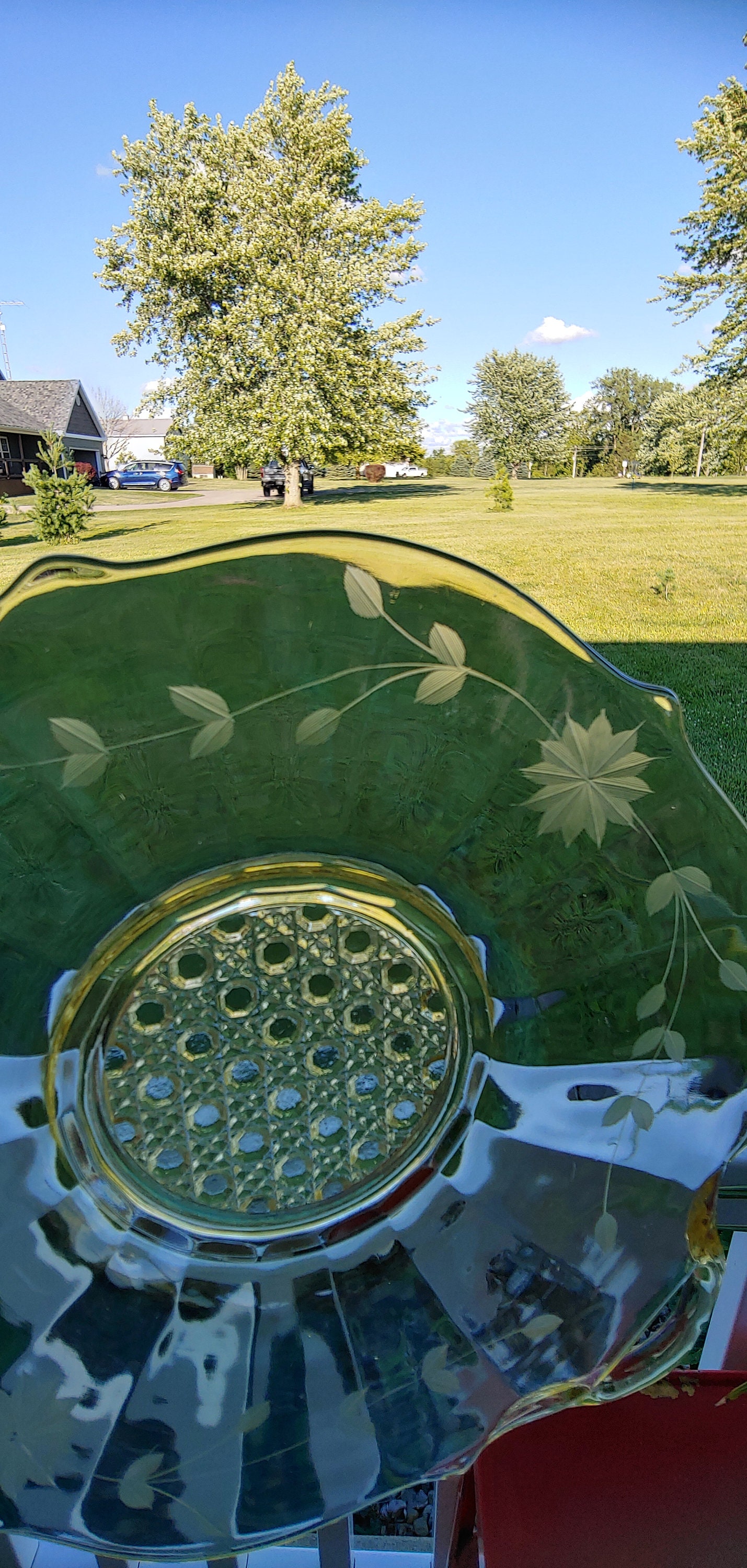 Lancaster Glass Company, Cane Landrum With Etching, Topaz Yellow, 2 ...