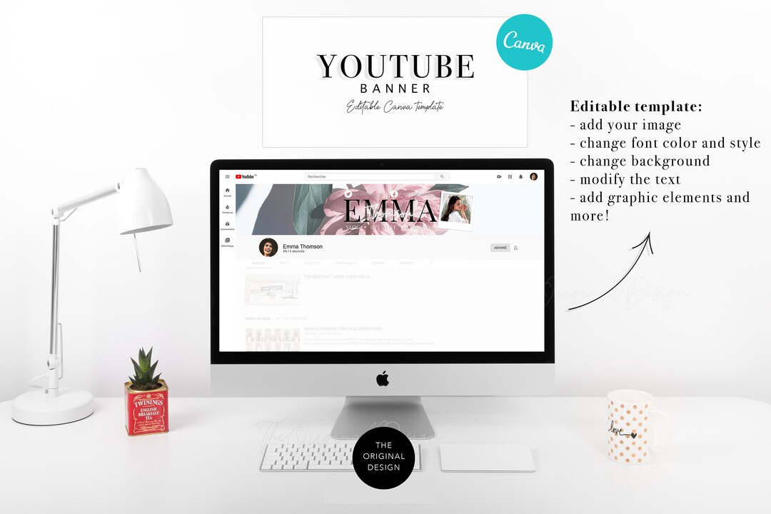Editable Youtube Banner on Canva, Youtube Banner With Flower, Youtube ...