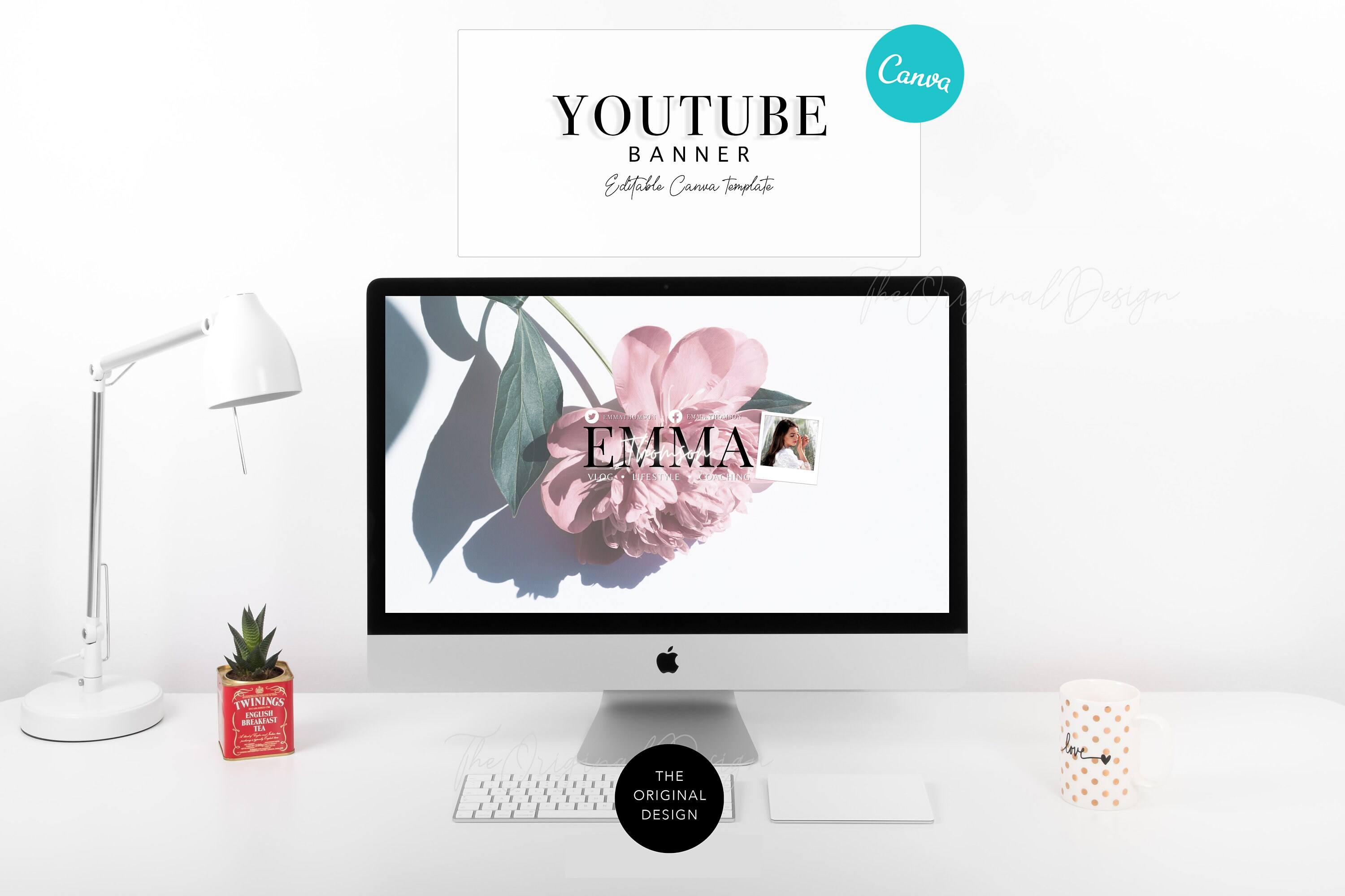 Editable Youtube Banner on Canva, Youtube Banner With Flower, Youtube ...