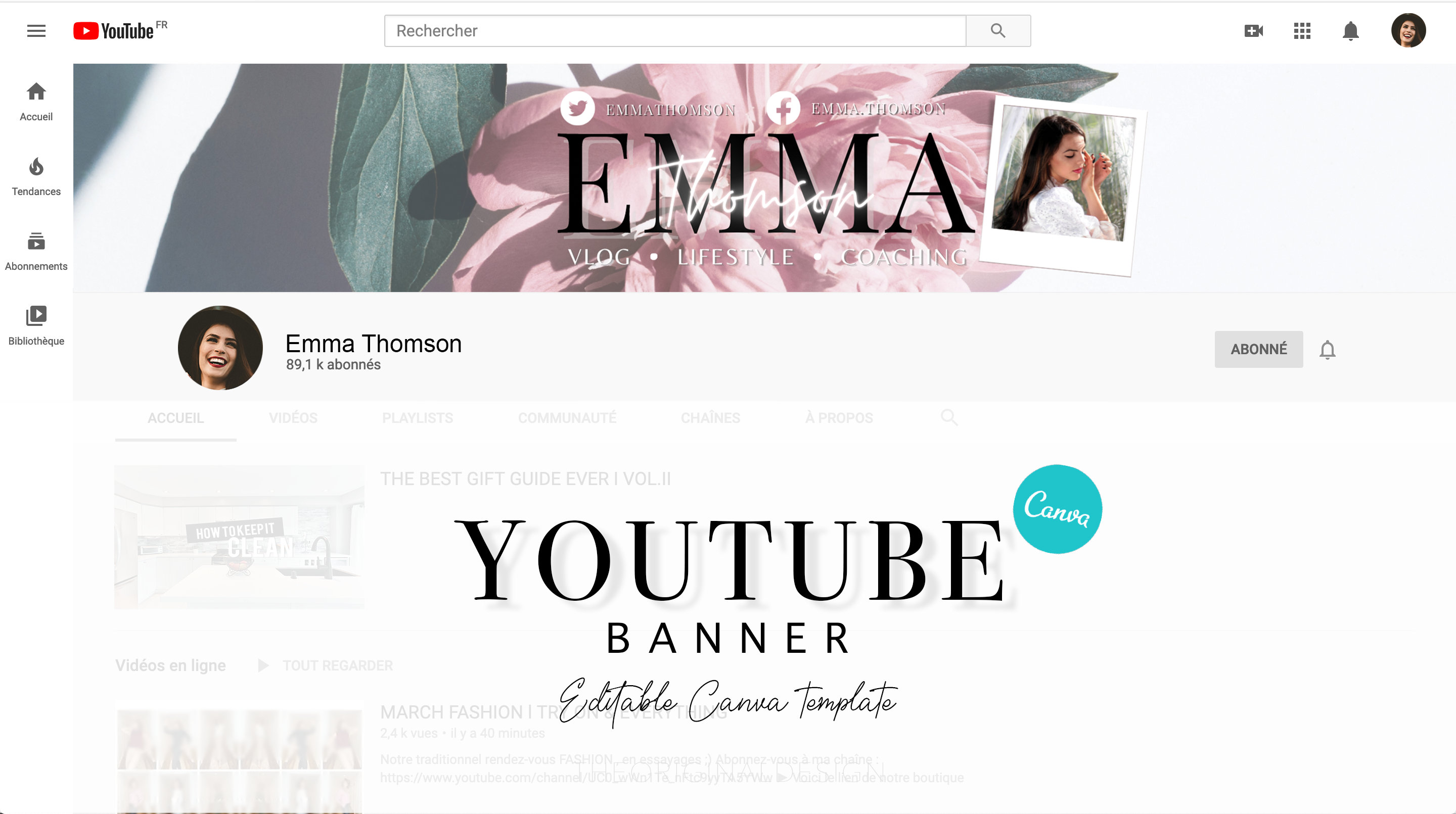 Editable Youtube Banner on Canva, Youtube Banner With Flower, Youtube ...