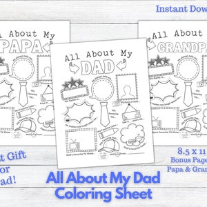 All About Dad Coloring Page Printable DIY Father's Gift Dad Birthday ...