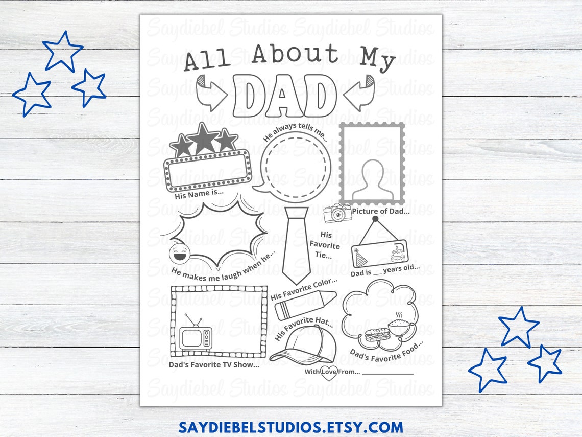 All About Dad Coloring Page Printable, DIY Father's Gift, Dad Birthday ...