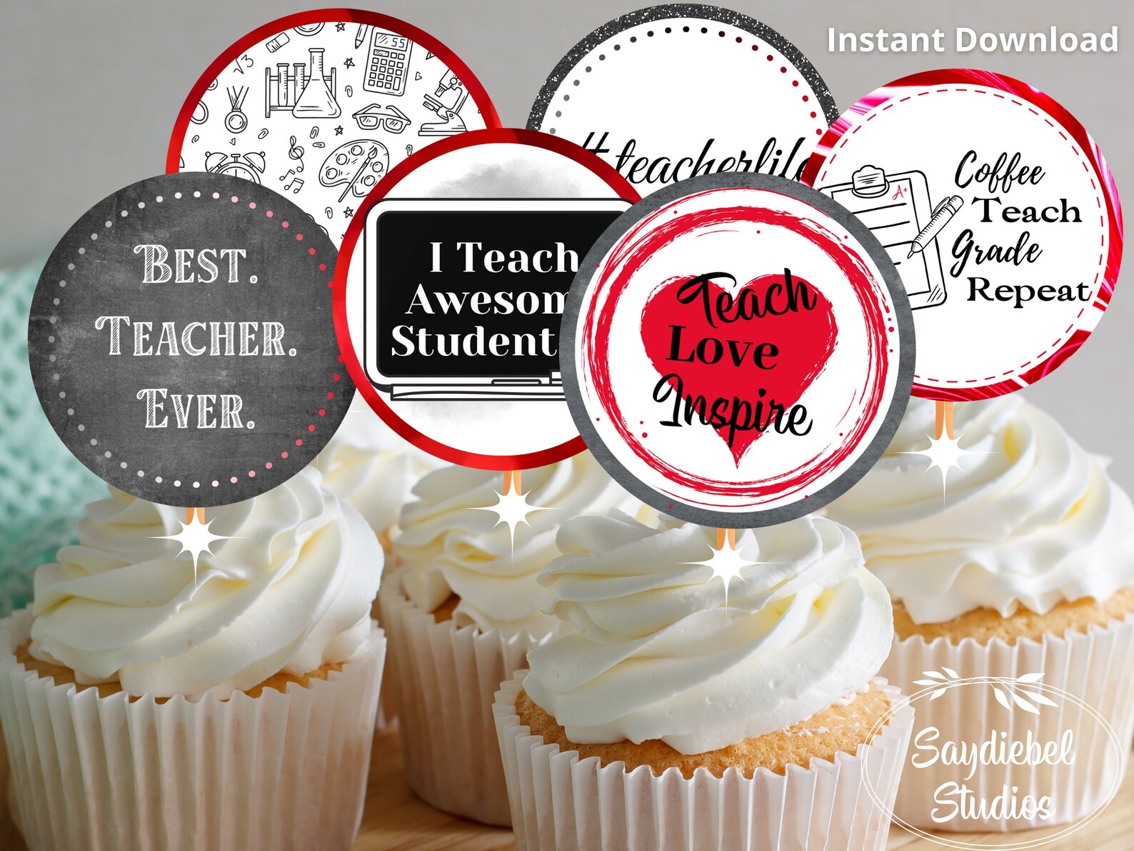 Teacher Appreciation Cupcake Toppers Printable, Teacher Cupcake Toppers ...