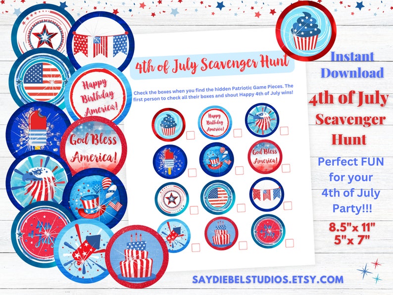 4th of July Scavenger Hunt, 4th of July Party Game, Patriotic Bulletin ...