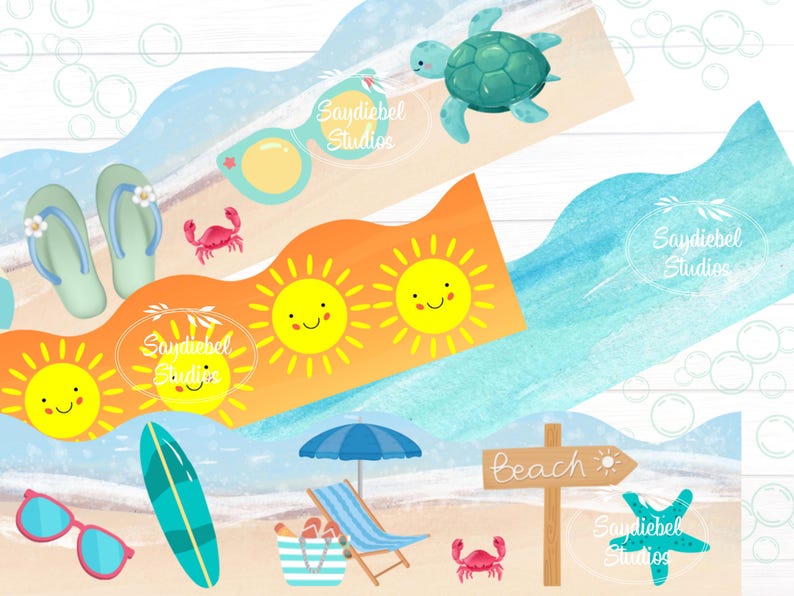 Beach Bulletin Board Border, INSTANT Beach Bulletin Board Border, Beach ...