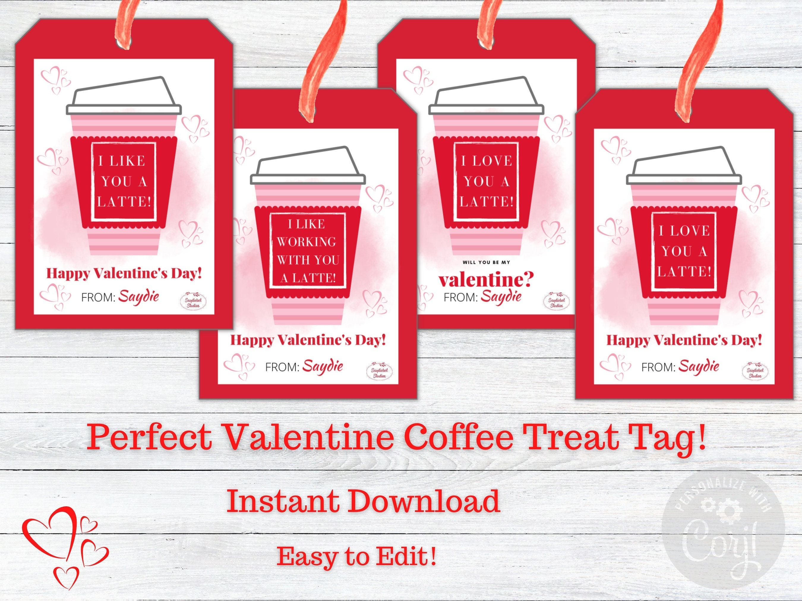 EDITABLE I Like You A Latte/i Love You A Latte Valentine's Treat Tags ...