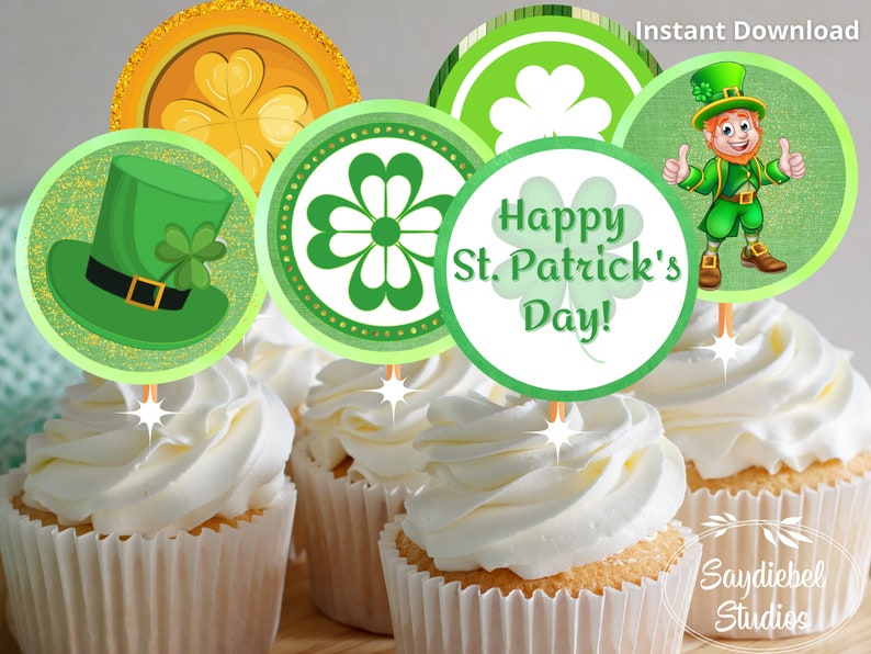 St Patrick's Day Cupcake Toppers Printable, DIY St. Patrick's Day Party ...