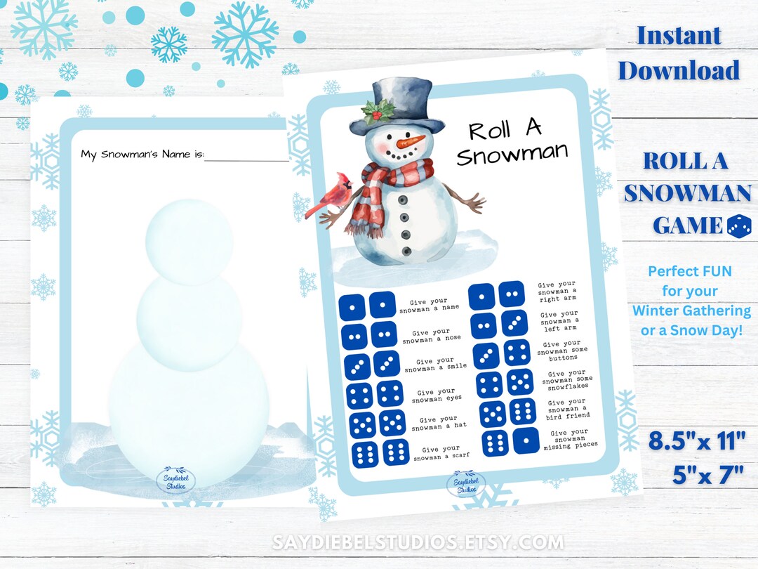 Roll A Snowman Dice Game: Winter Kids Activity (2 PDF Files) - Etsy