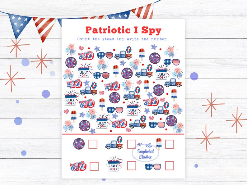 4th of July I Spy Game, Patriotic Party Games, Printable Fourth of July ...