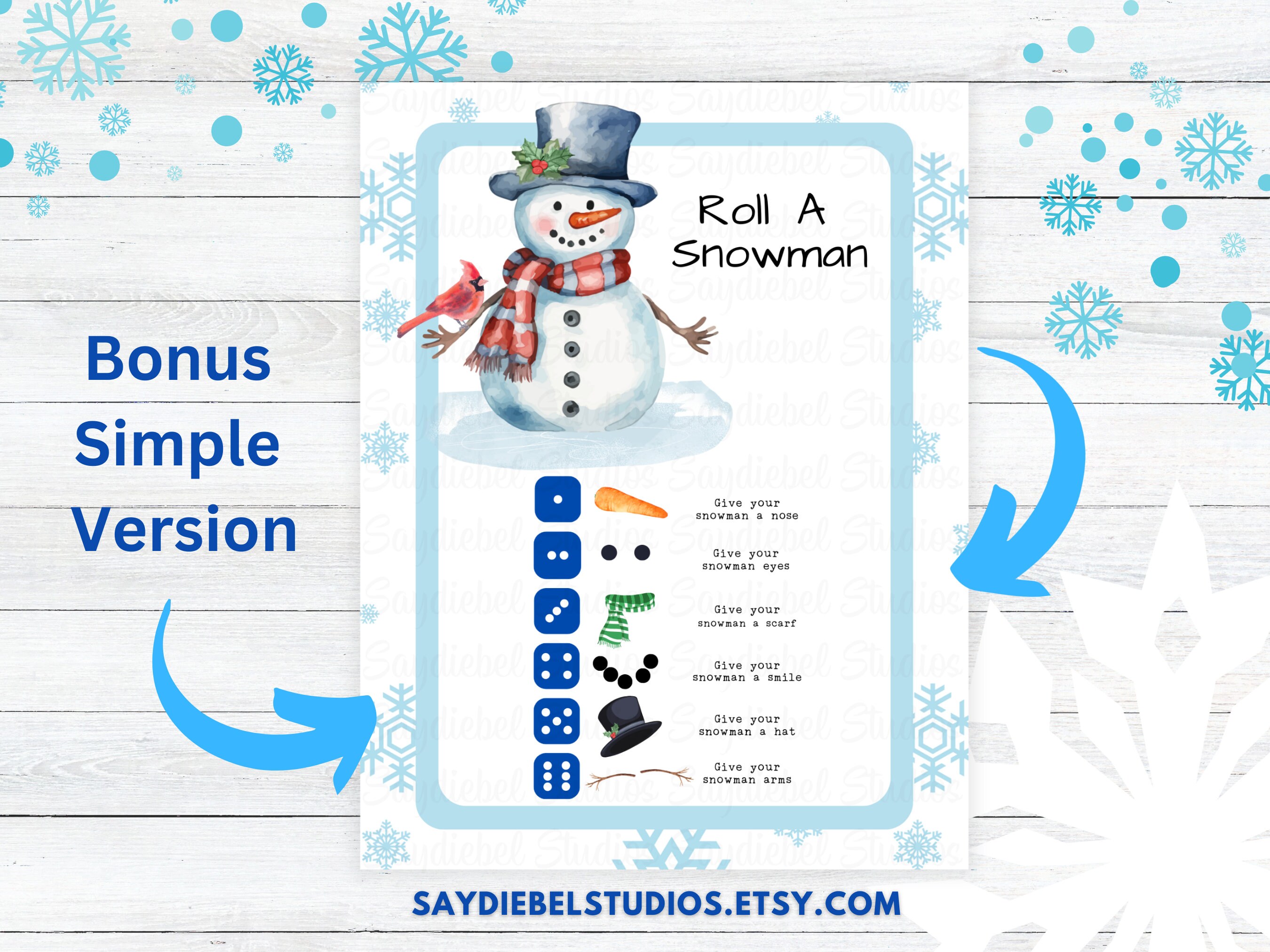 Roll A Snowman Dice Game: Winter Kids Activity (2 PDF Files) - Etsy