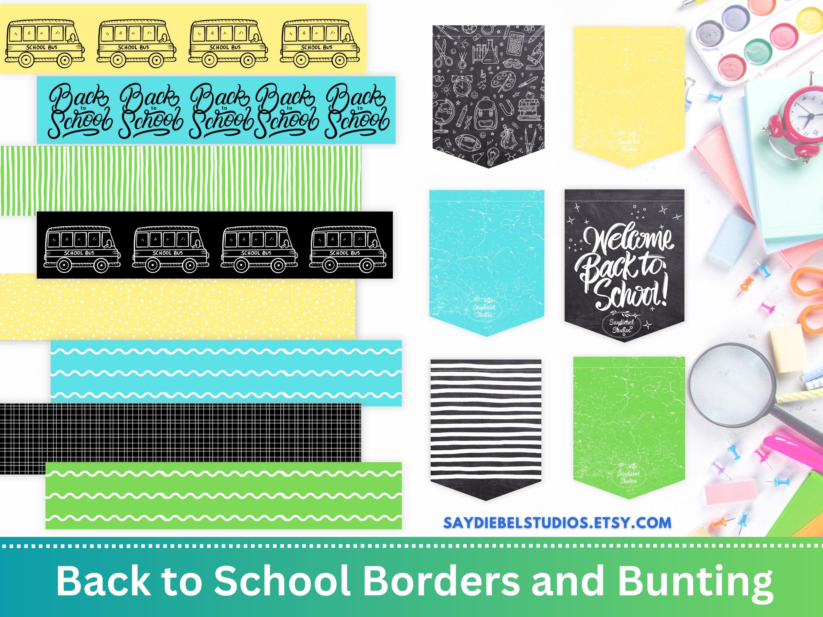 Back to School Classroom Border and Bunting, Printable Classroom Border ...