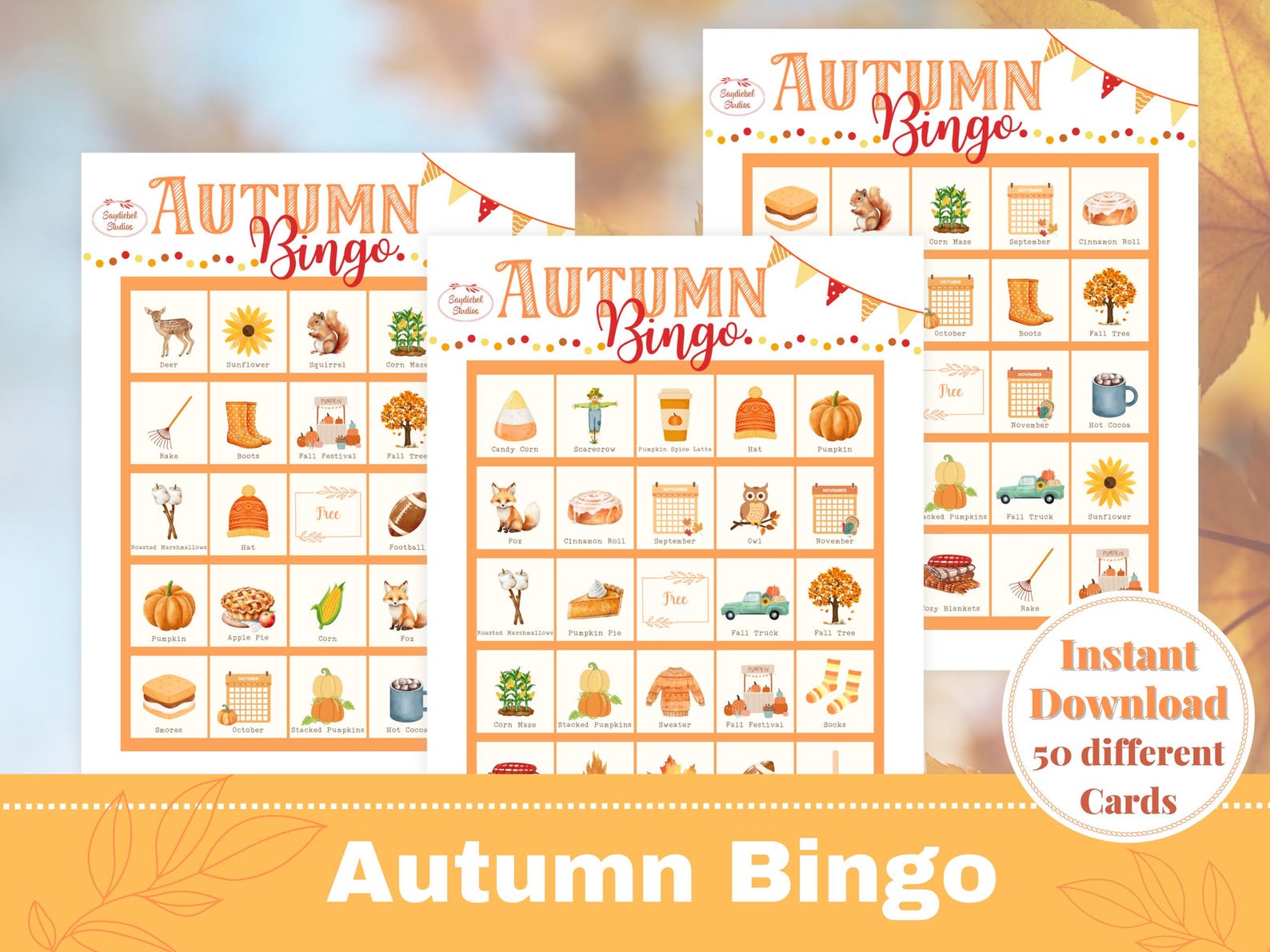 Fall Bingo Printable Game for Kids, Autumn Bingo Cards, Thanksgiving ...