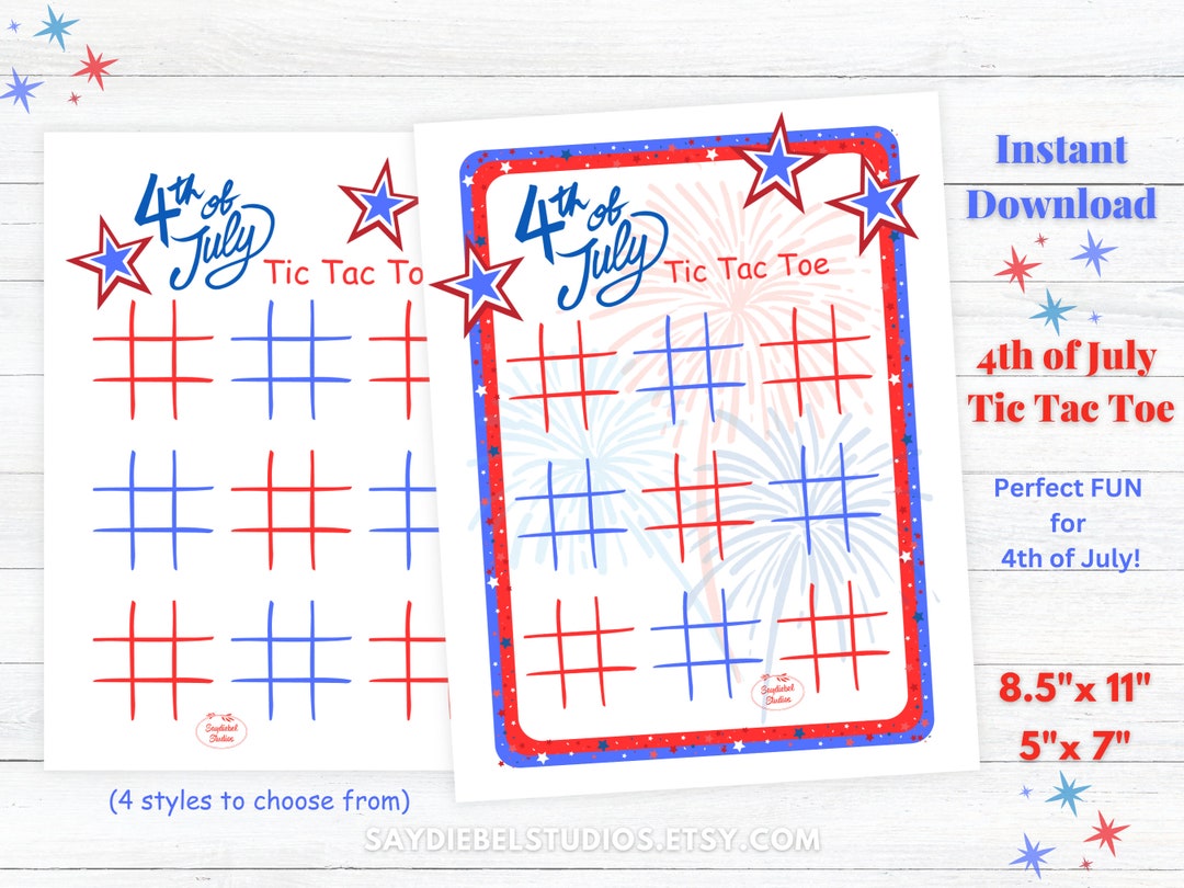 4th of July Tic Tac Toe Game: Patriotic Party (PDF Files) - Etsy