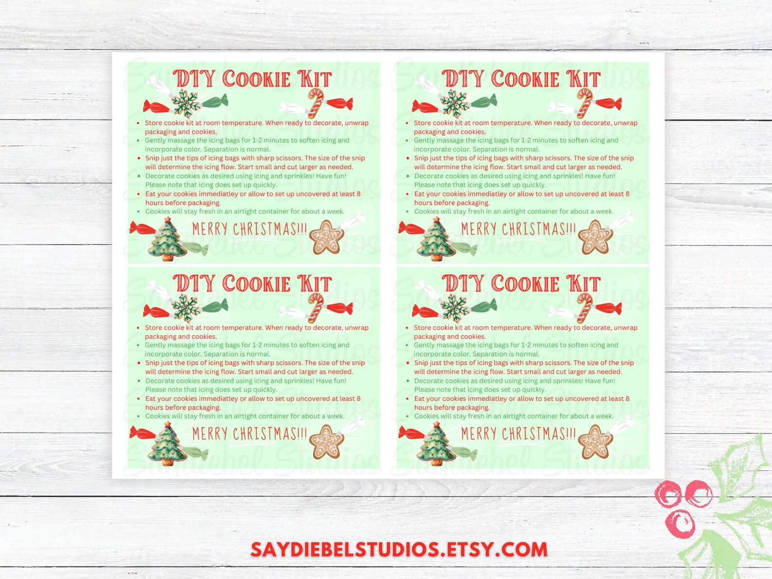 Christmas DIY Cookie Kit Instruction Card, Christmas Cookie Kit Card ...