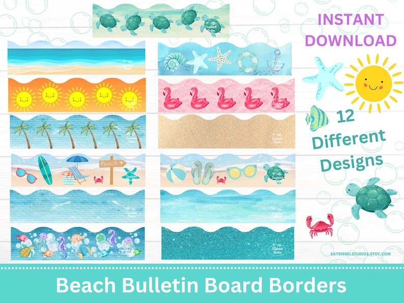 Beach Bulletin Board Border: 12 Designs (digital Download) - Etsy