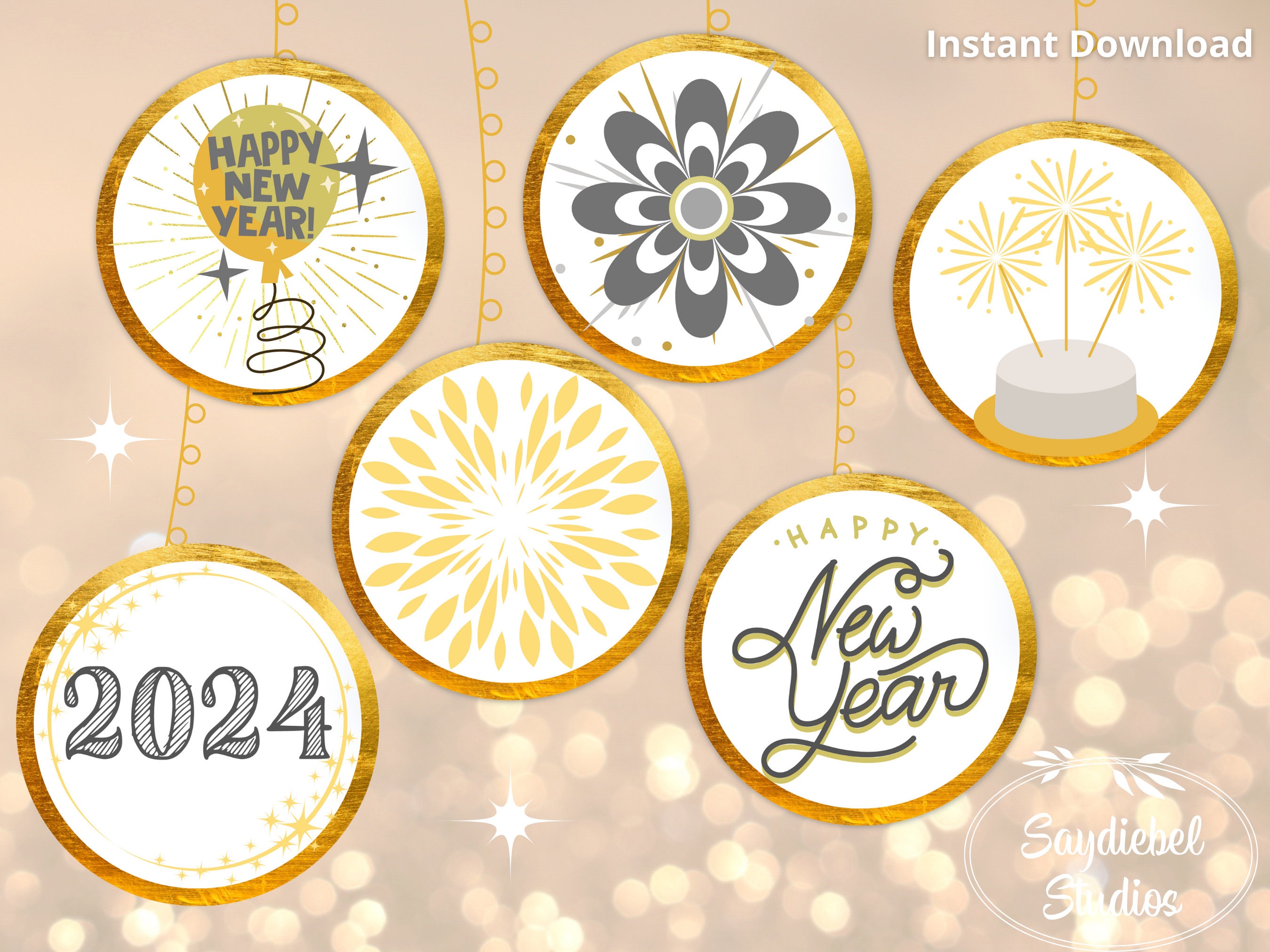 Happy New Year Printable Bundle, Happy New Year Printable DIY Decor ...