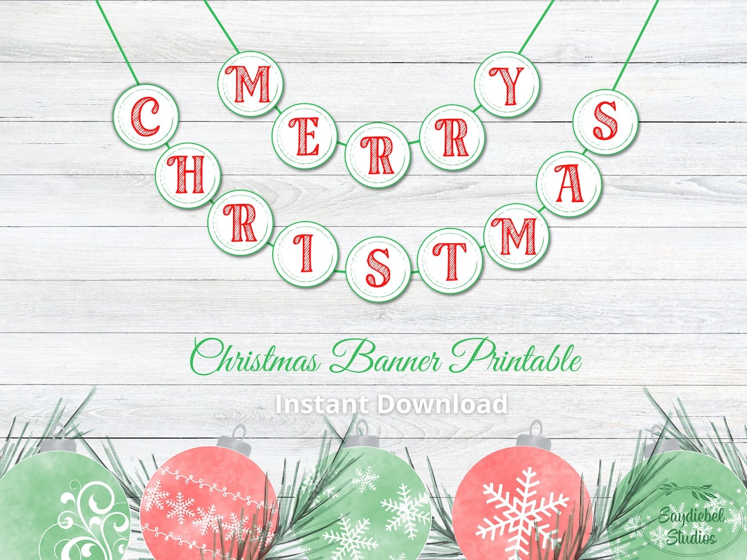 Merry Christmas Banner Printable, Farmhouse Style Christmas Banner ...