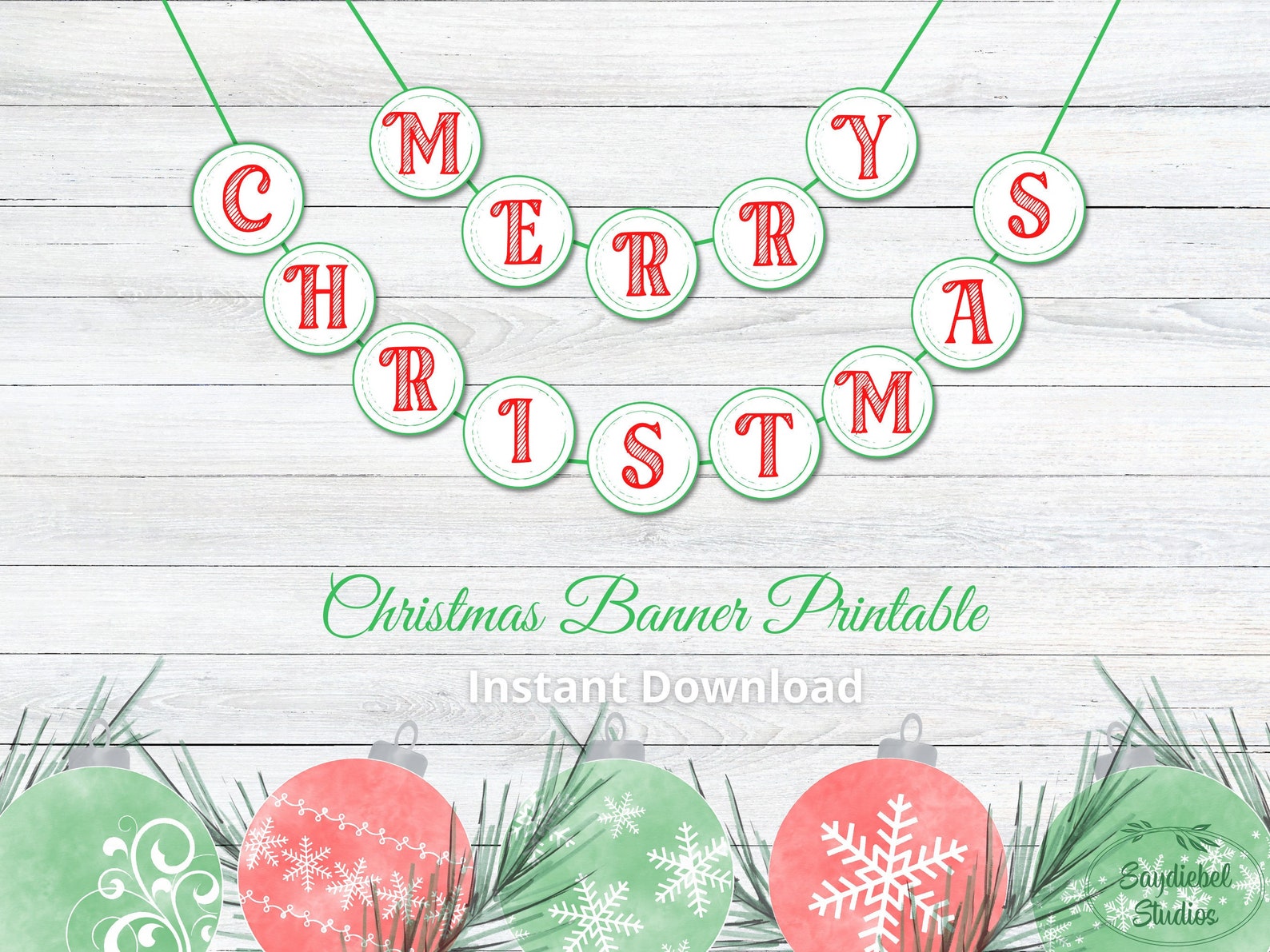 Merry Christmas Banner Printable, Farmhouse Style Christmas Banner ...
