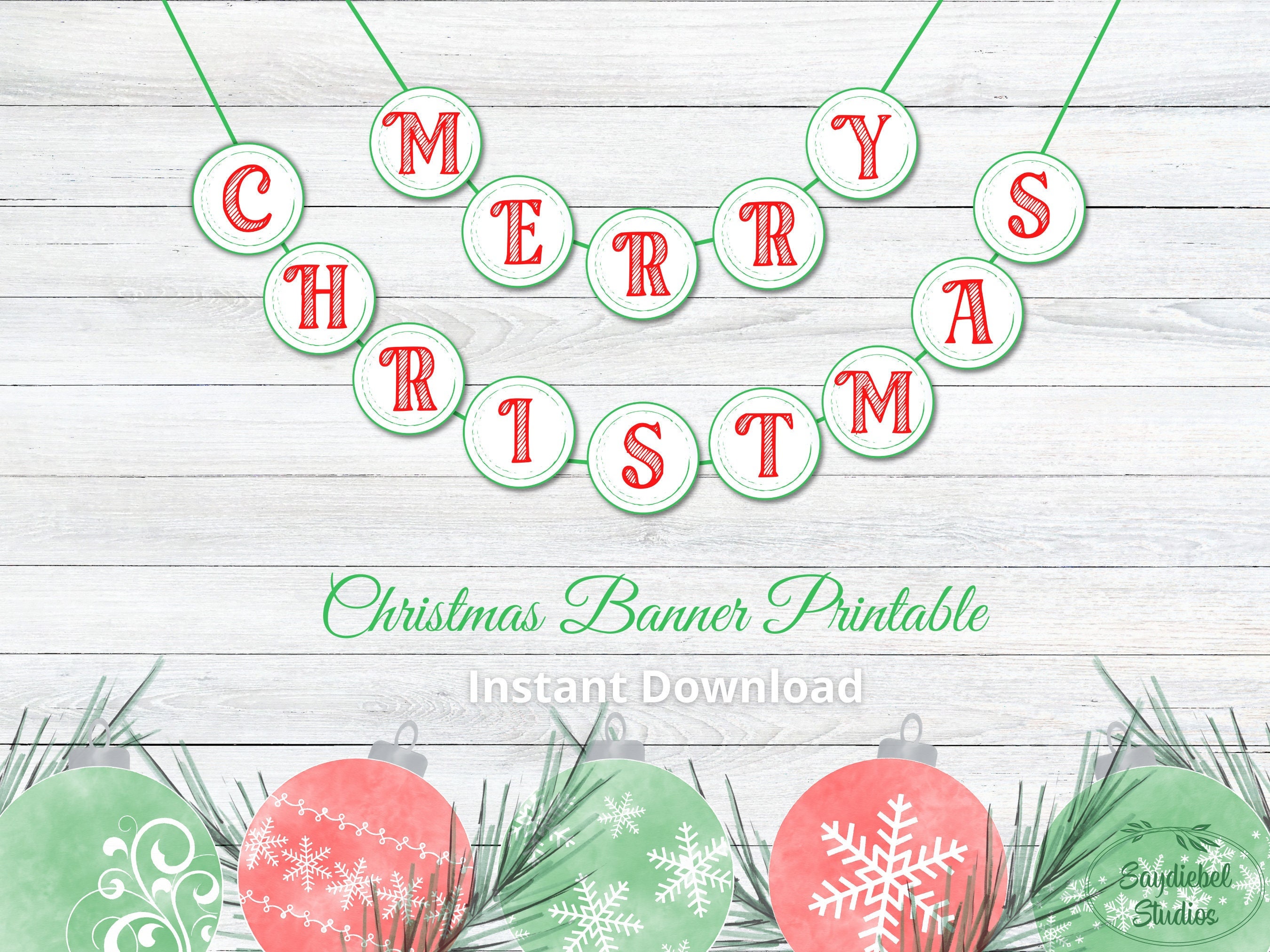 Merry Christmas Banner Printable, Farmhouse Style Christmas Banner ...