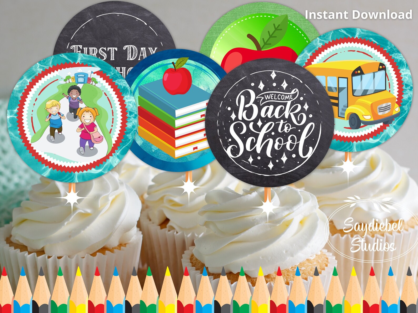 First Day of School Cupcake Toppers: Printable Treat Tags (PDF) - Etsy