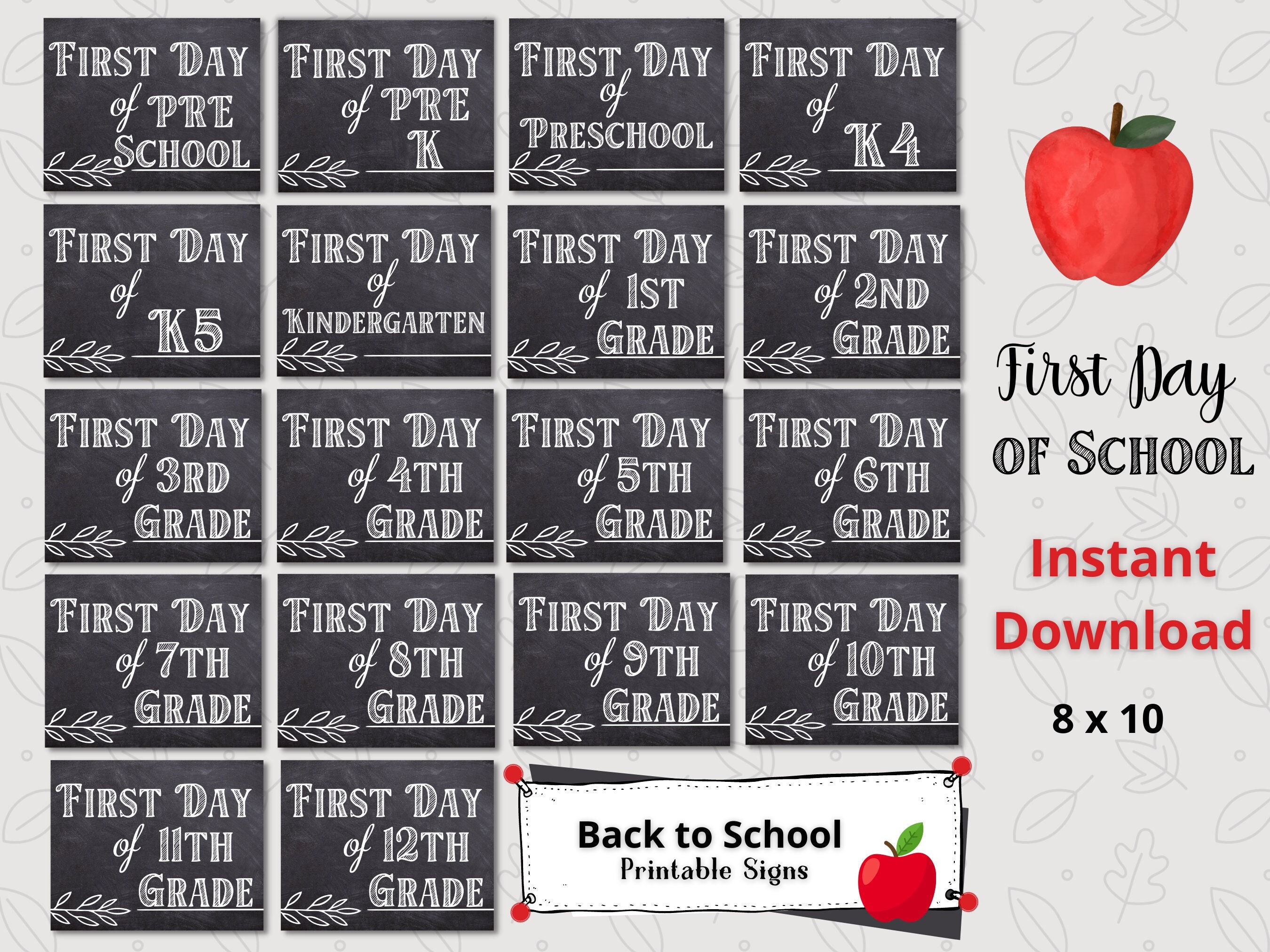 First and Last Day of School Signs Printables, Farmhouse Style First ...