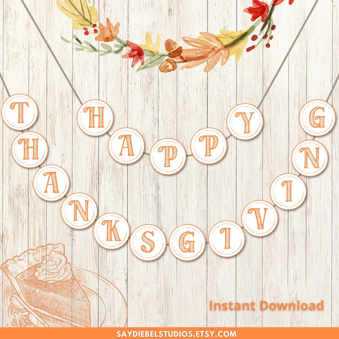 Happy Thanksgiving Banner Printable, Farmhouse Style Thanksgiving ...