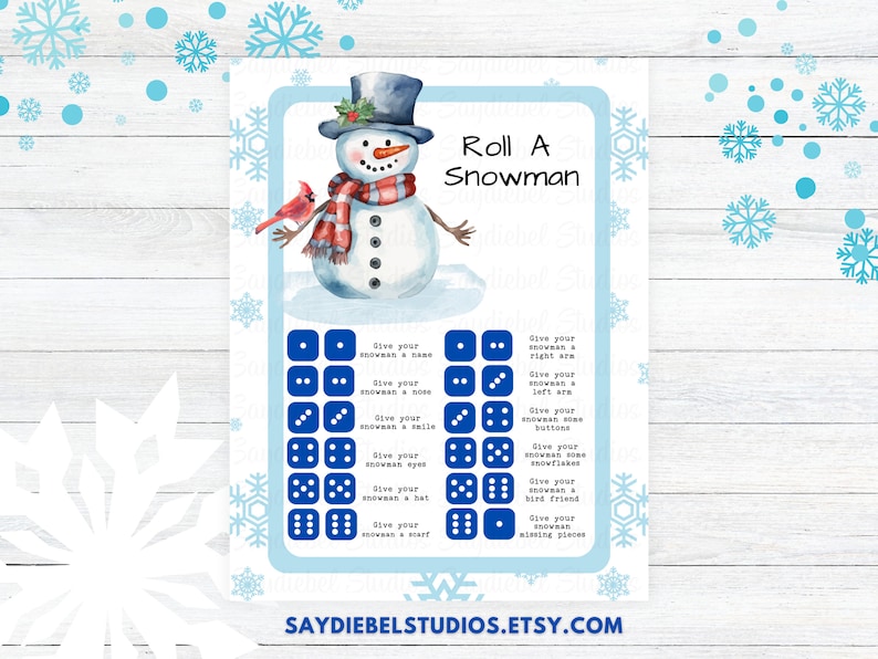 Roll A Snowman Dice Game: Winter Kids Activity (2 PDF Files) - Etsy
