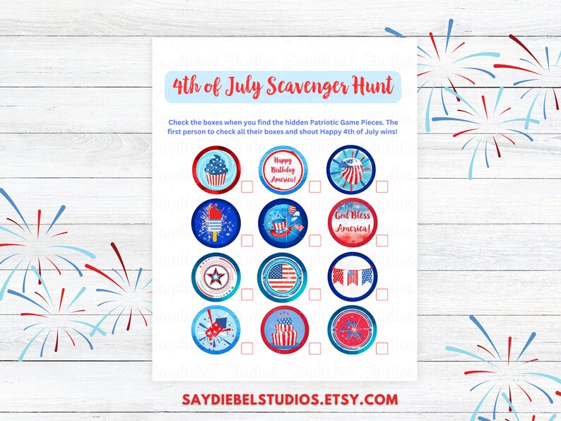 4th of July Scavenger Hunt, 4th of July Party Game, Patriotic Bulletin ...